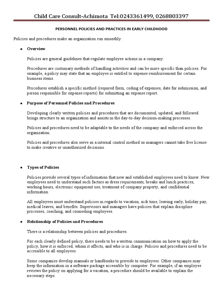 Early Childhood Personnel Policies Guide | PDF | Recruitment ...