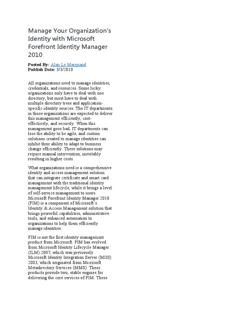 Manage Your Organization's Identity With Microsoft Forefront Identity ...