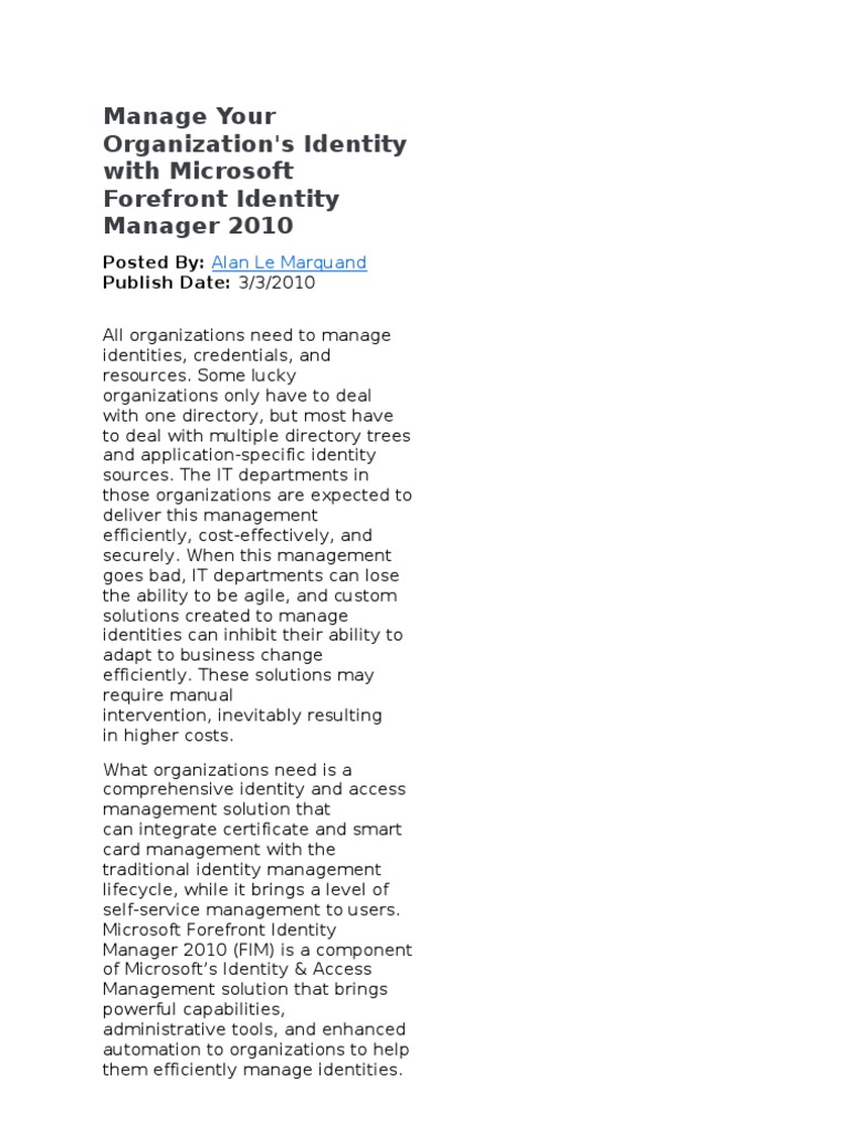 Manage Your Organization's Identity With Microsoft Forefront Identity ...