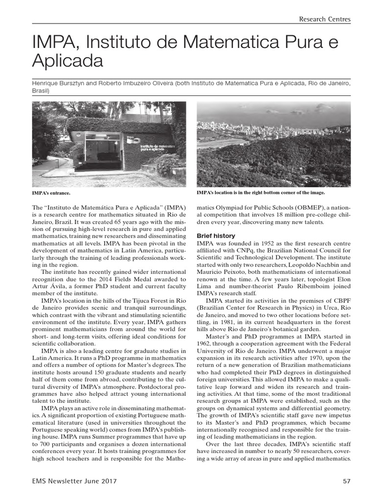 IMPA, Instituto de Matematica Pura e Aplicada: Research Centres | PDF ...