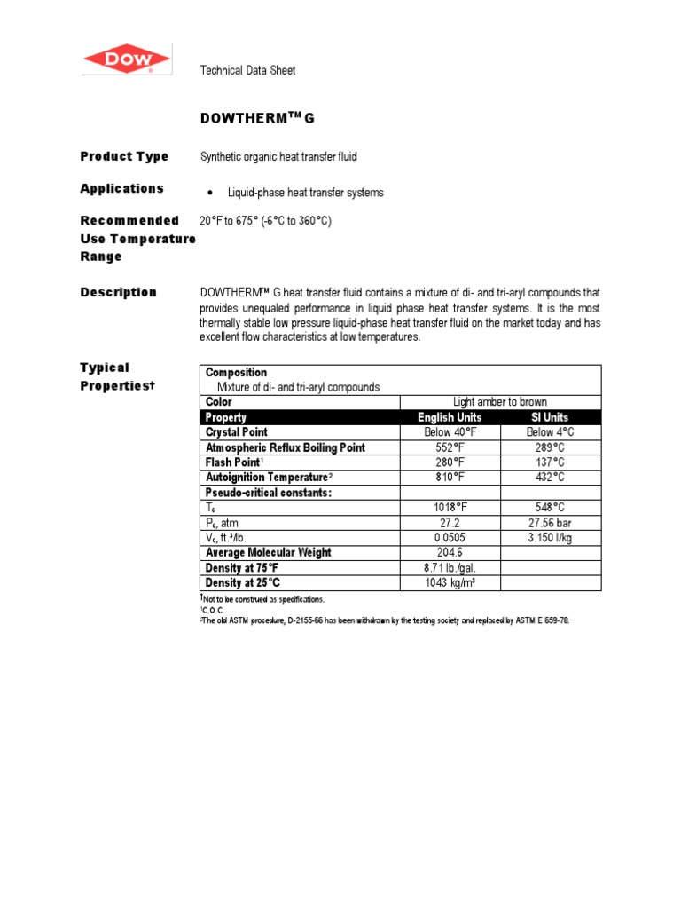 MSDS Dowtherm | PDF | Heat Transfer | Liquids