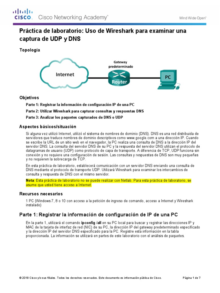 9.2.3.5 Lab - Using Wireshark To Examine A UDP DNS Capture | PDF | sistema de nombres de dominio ...