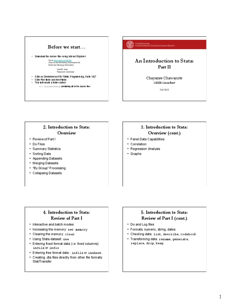 Introduction To Stata Part 2 Six Slides Per Page Pdf Regression Analysis Correlation And