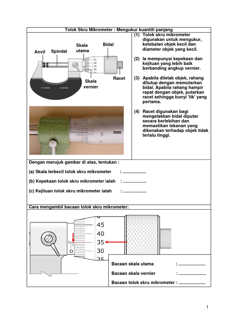 Bab 1 Tolok Skru Micrometer PDF | PDF