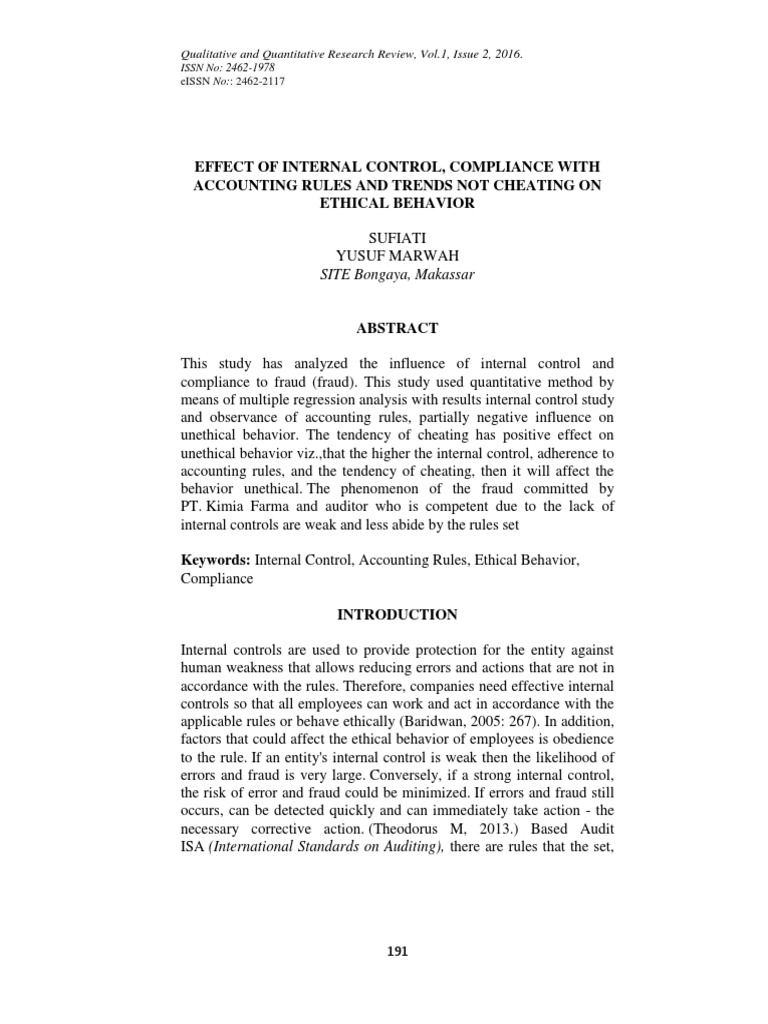 Effect of Internal Control, Compliance With Accounting Rules and Trends ...