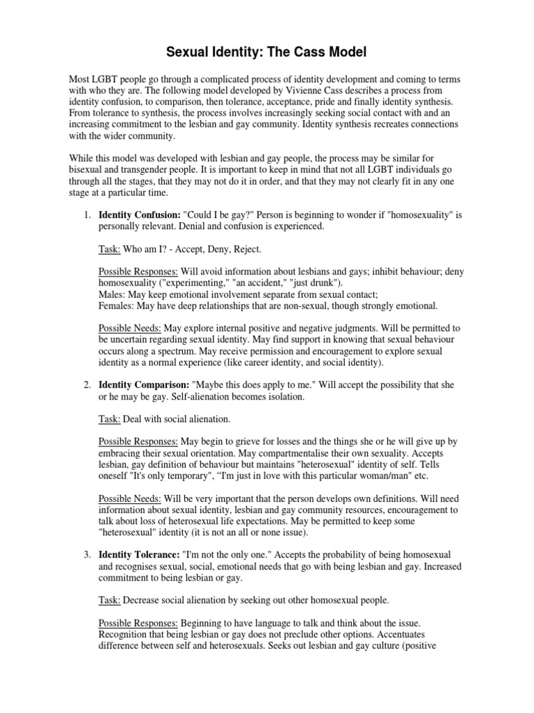 Cass Model of Sexual Identity Stages | PDF | Sexual Attraction ...