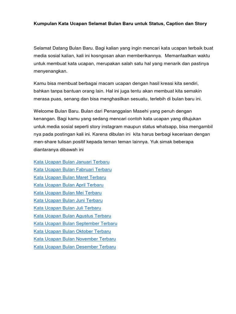 Kata Ucapan Selamat Datang Bulan Baru Untuk Caption Dan Status | PDF ...