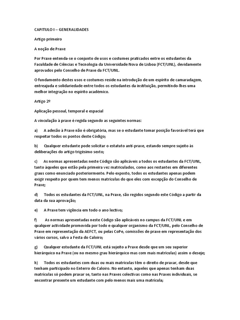 Código de Praxe FCT - UNL 2010/2011 | PDF | Negócios