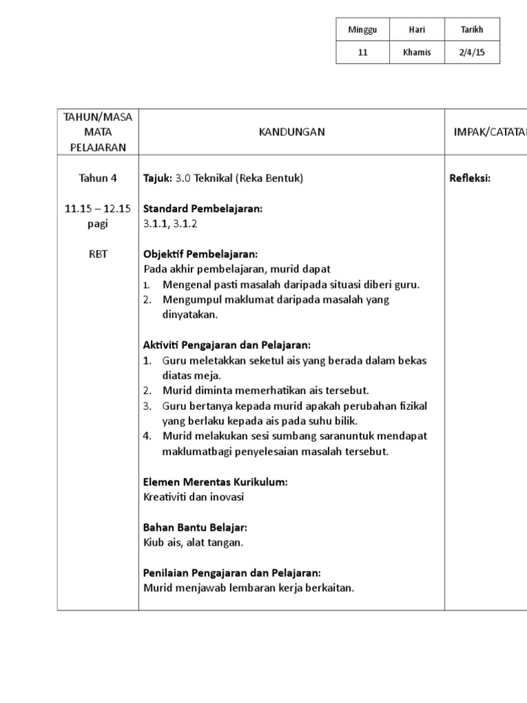 RPH RBT Tahun 4 | PDF