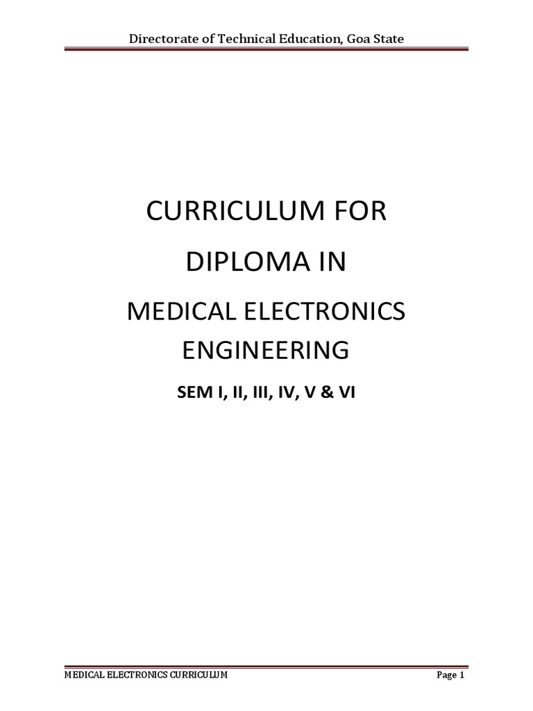 Curriculum For Diploma in Medical Electronics Engineering | PDF ...