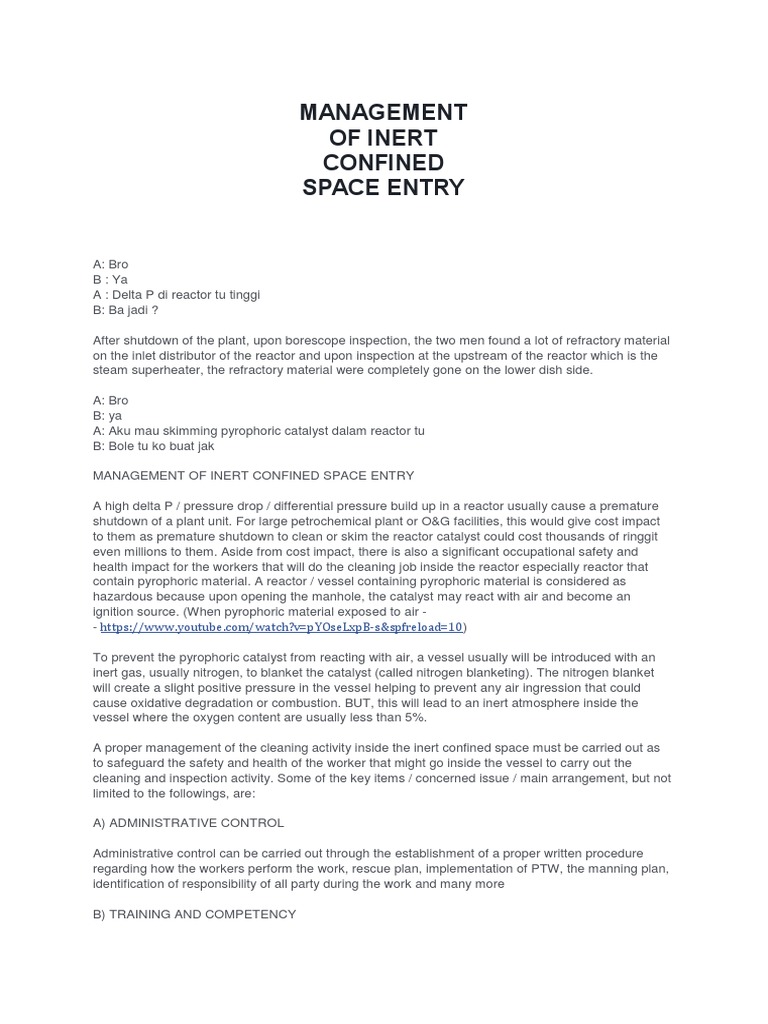 Management of Inert Confined Space Entry | PDF | Vacuum | Oxygen