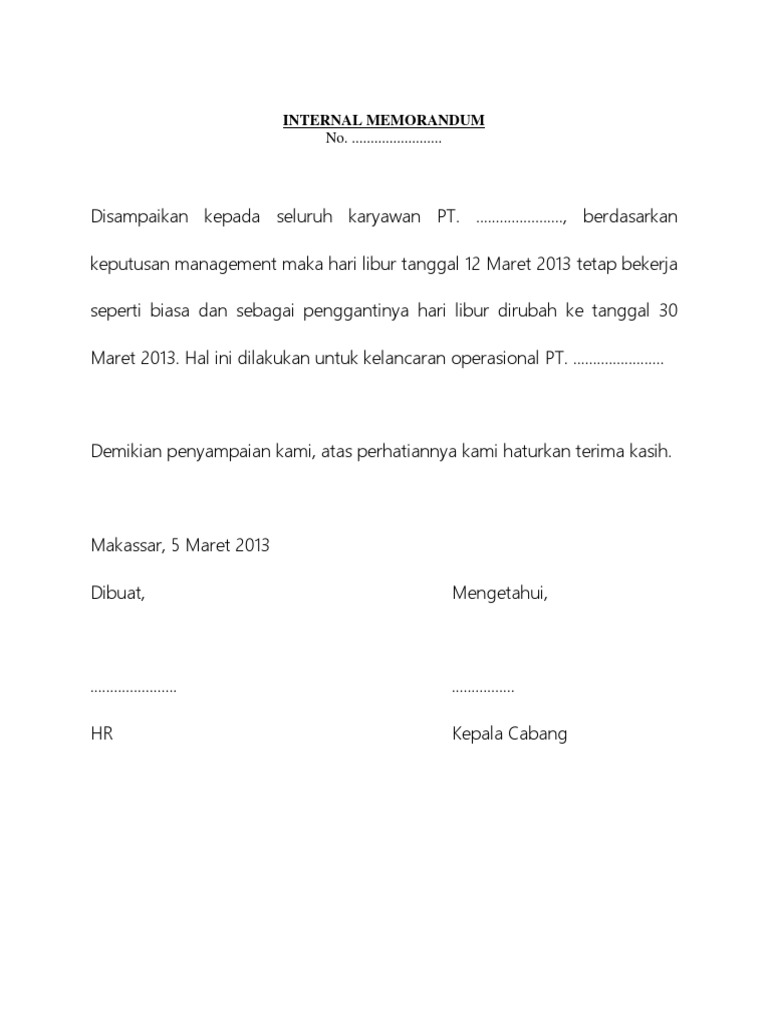 Internal Memorandum Libur | PDF