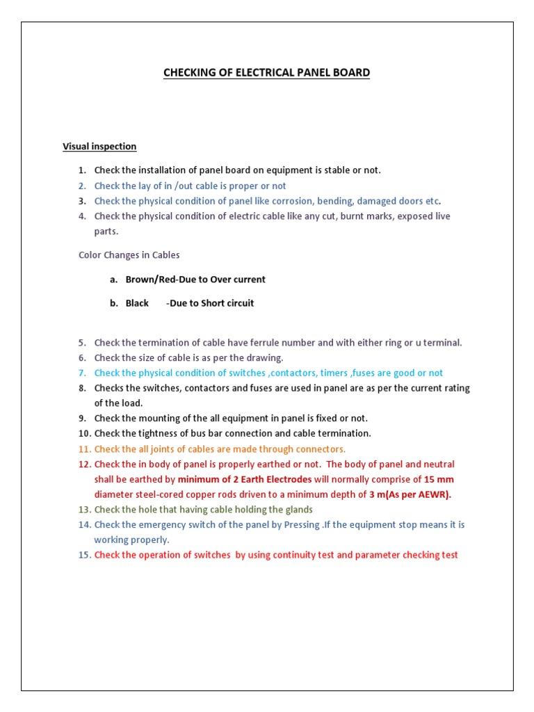 Electrical Panel Inspection Checklist | PDF | Switch | Fuse (Electrical)