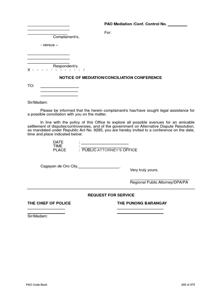 PAO Mediation form.docx | Mediation | Alternative Dispute Resolution