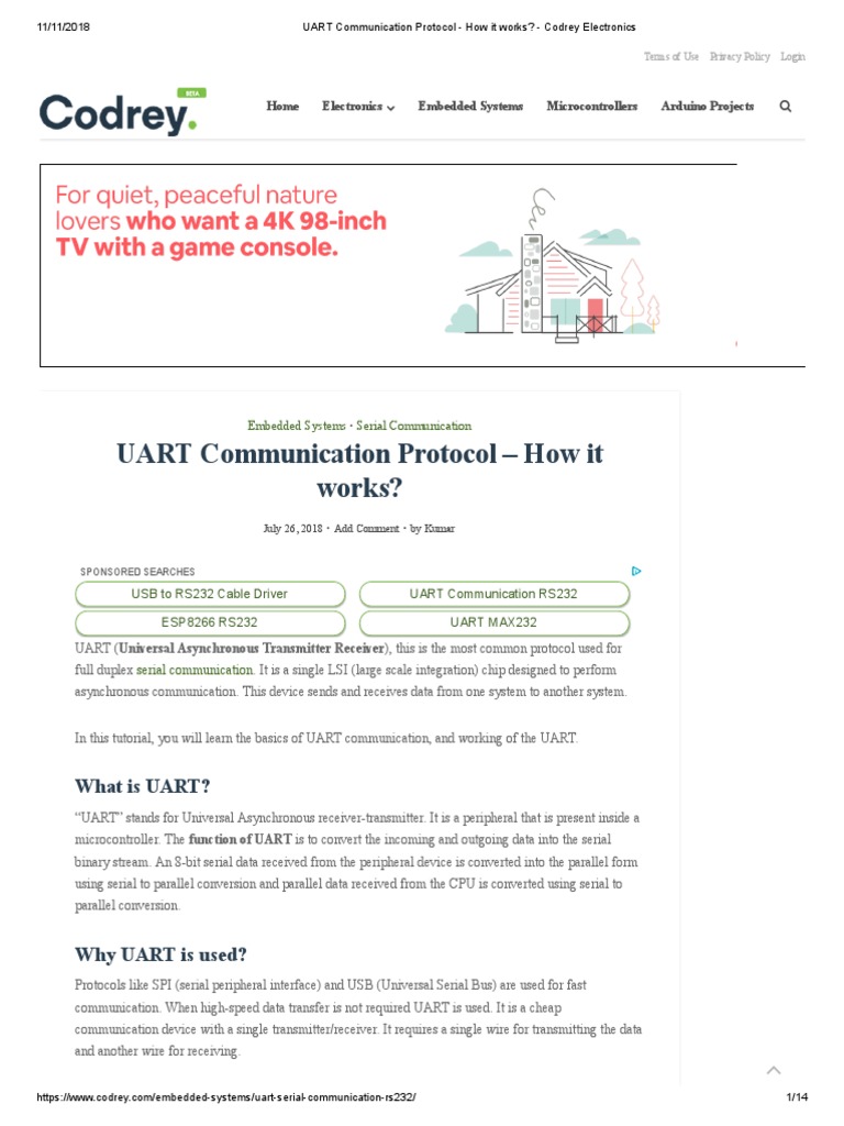 UART Communication Protocol - How It Works - Codrey Electronics | PDF ...