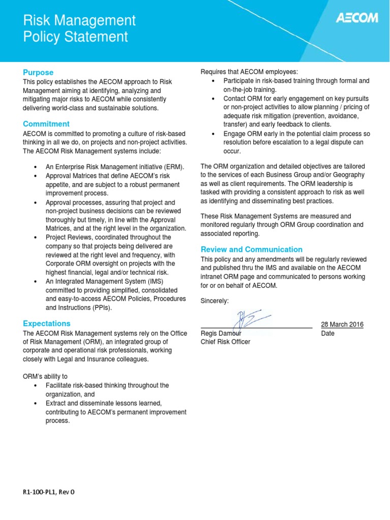 Risk Management Policy | PDF | Risk Management | Enterprise Risk Management