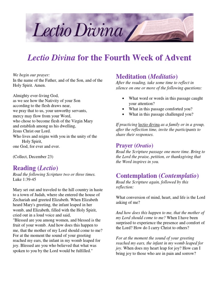 Lectio Divina 2018 Advent 4 English | PDF | Lectio Divina | Christian ...