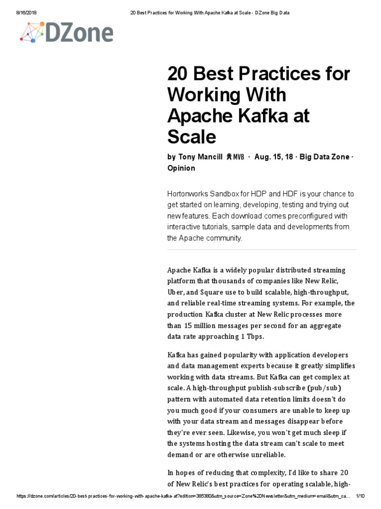 20 Best Practices For Working With Apache Kafka At Scale Dzone Big 8295
