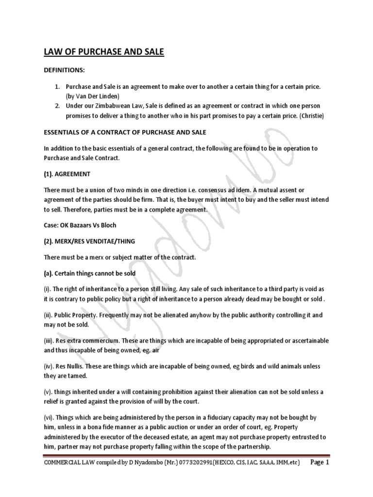 Law of Purchase and Sale | PDF | Contractual Term | Ownership