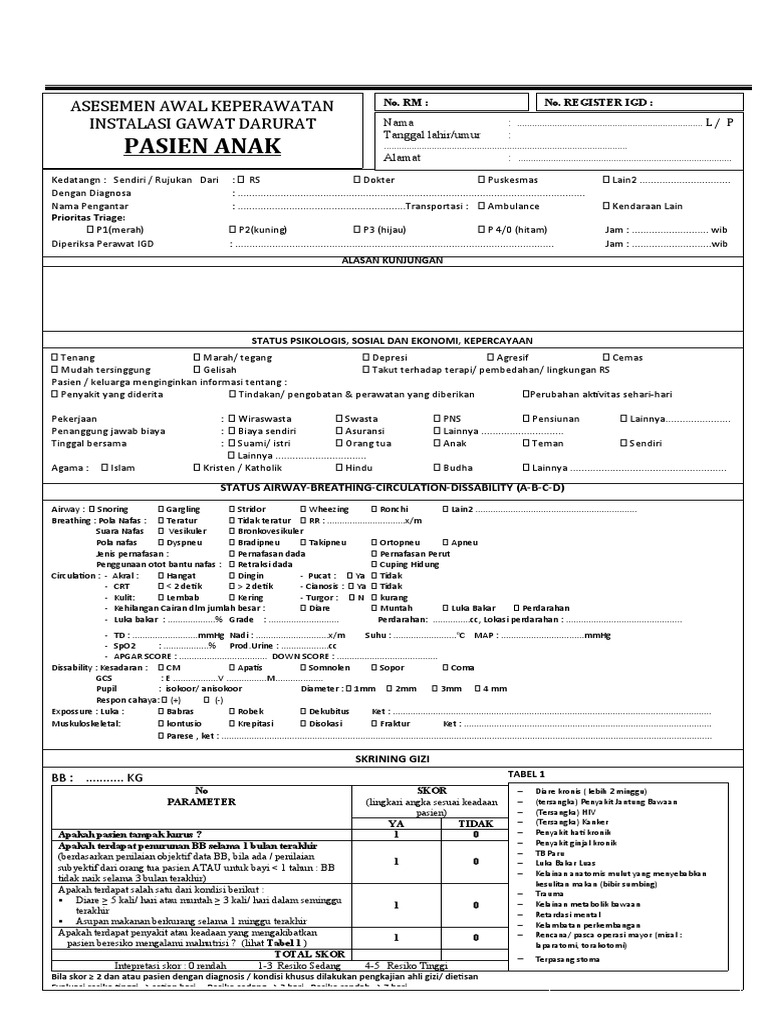 Formulir Asesmen Gawat Anak | PDF