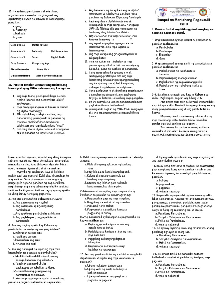 Esp 4th Quarter Examination | PDF