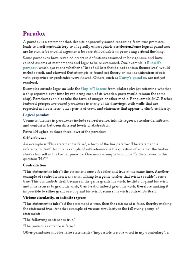 Paradox: Russell's Paradox Curry's Paradox Ship of Theseus | PDF ...