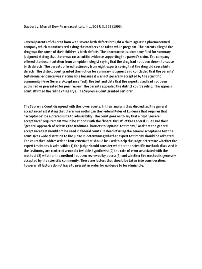 Daubert Vs Merrell Dow Pharmaceuticals, Inc. | PDF | Law | Self-Improvement