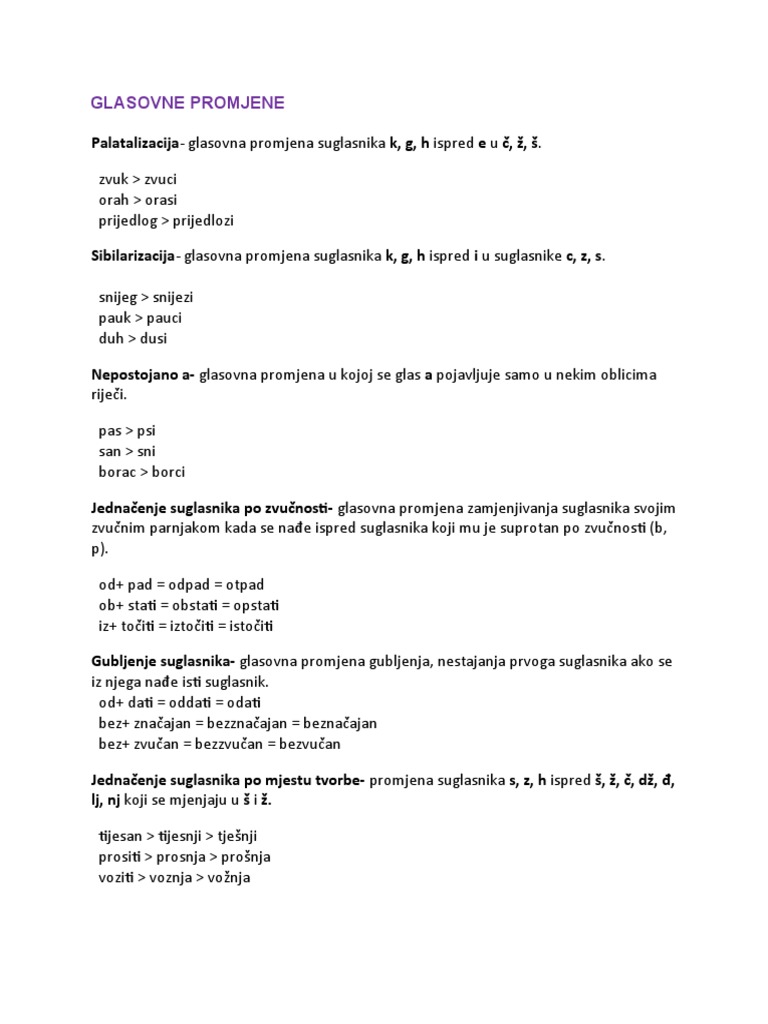 Glasovne Promjene - Ponavljanje OŠ | PDF