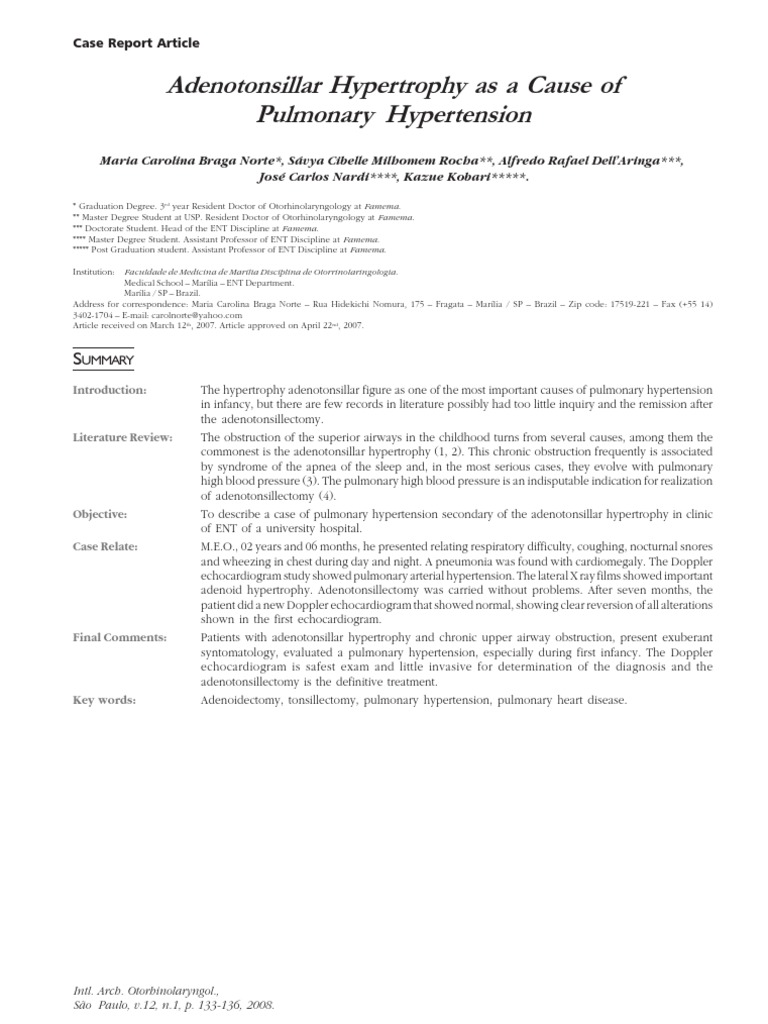 Adenotonsillar Hypertrophy As A Cause of Pulmonary Hypertension | PDF ...