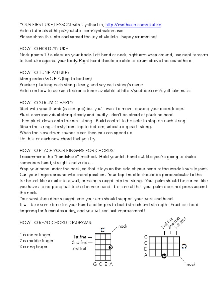 YOUR FIRST UKE LESSON - THREE LITTLE BIRDS Chord Chart PDF | PDF ...