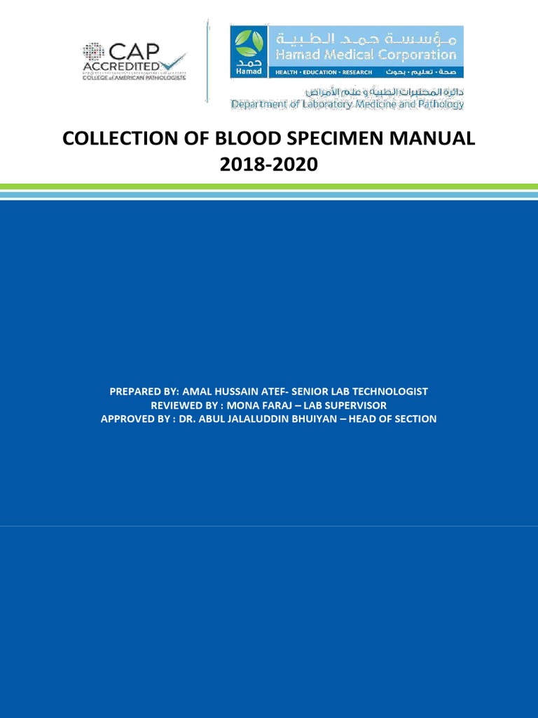 Collection of Blood Specimens Manual 2018-2020 - For Lab Guide | PDF ...