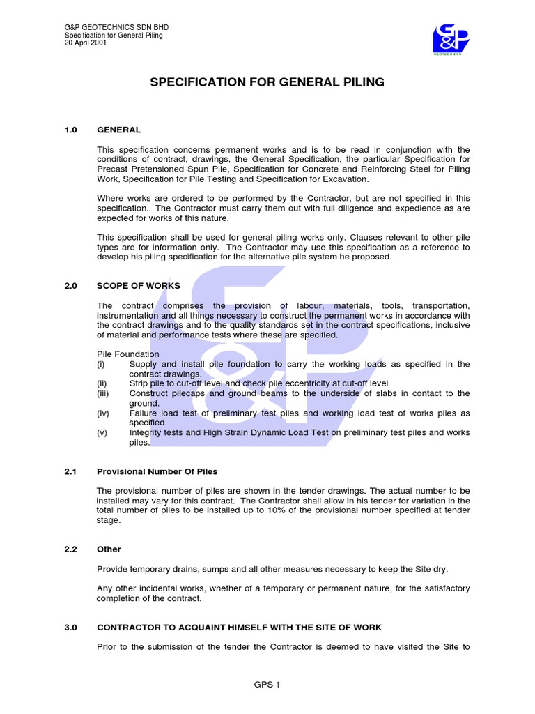 Specification For Piling | PDF | Deep Foundation | Specification ...