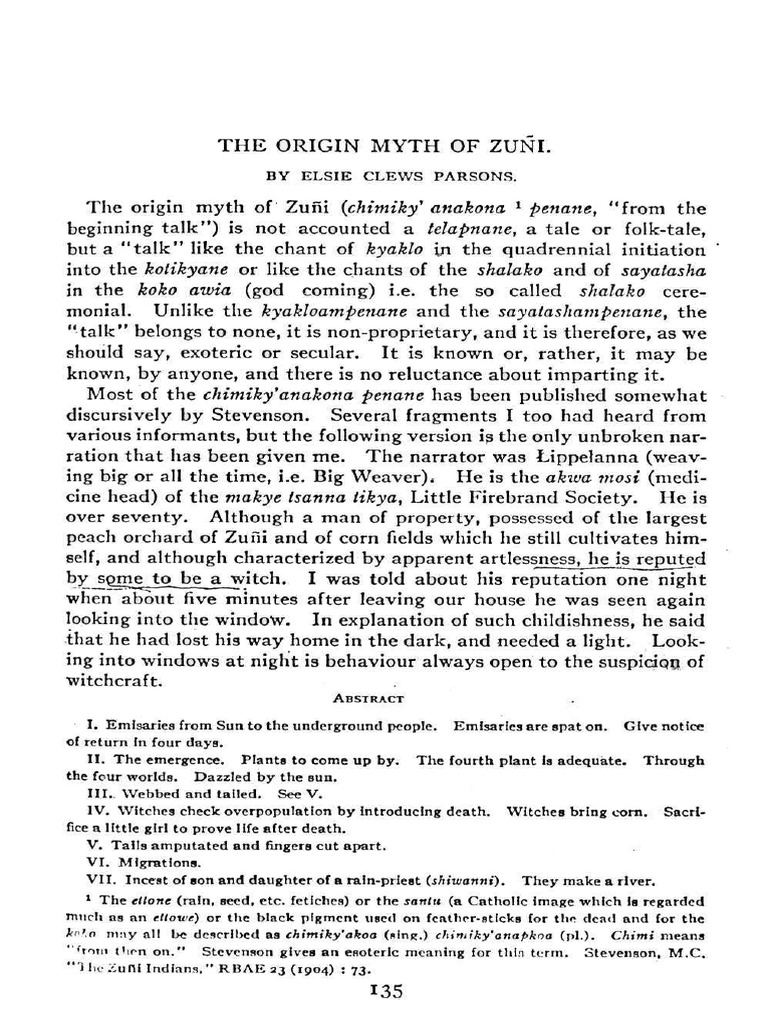 Origin Myth of Zuni PDF | PDF