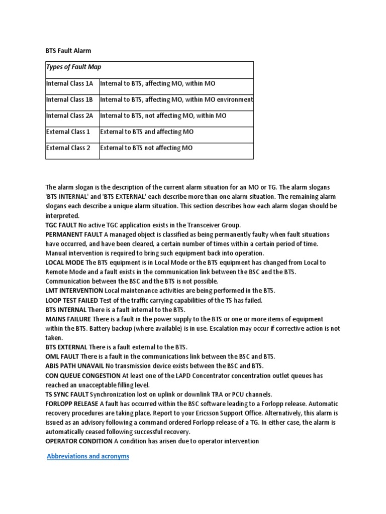 BTS Fault Alarm | Download Free PDF | Telecommunications Engineering | Telecommunications