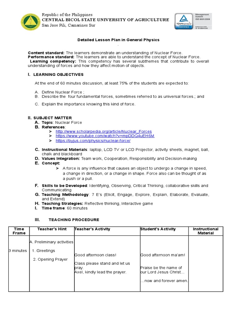 Nuclear Force LP | PDF | Force | Lesson Plan