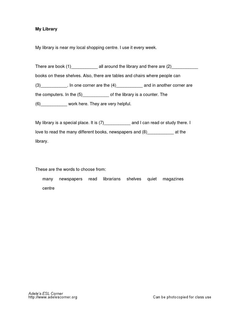 My Library: Adele's ESL Corner | PDF