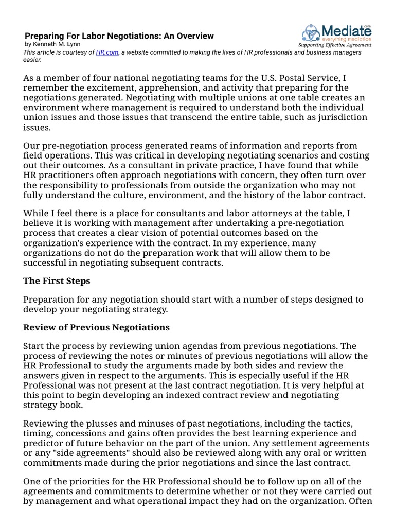 Preparing For Labor Negotiations - An Overview | PDF | Negotiation ...