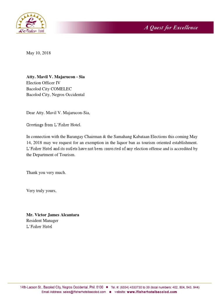 Letter To COMELEC - Re Exemption For Liquor Ban - 051118 | PDF