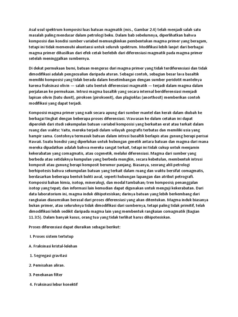 Proses Diferensiasi Magmatik dalam Petrologi | PDF