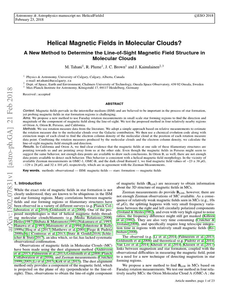 Helical Magnetic Fields in Molecular Clouds? | PDF | Star Formation ...