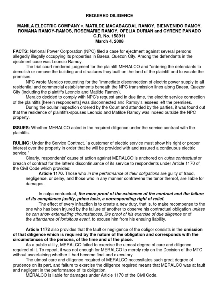 Meralco v. Ramoy | PDF | Negligence | Legal Liability