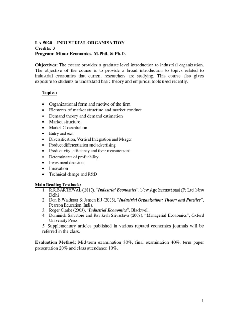Industrial Organization Course Overview | PDF | Art | Computers