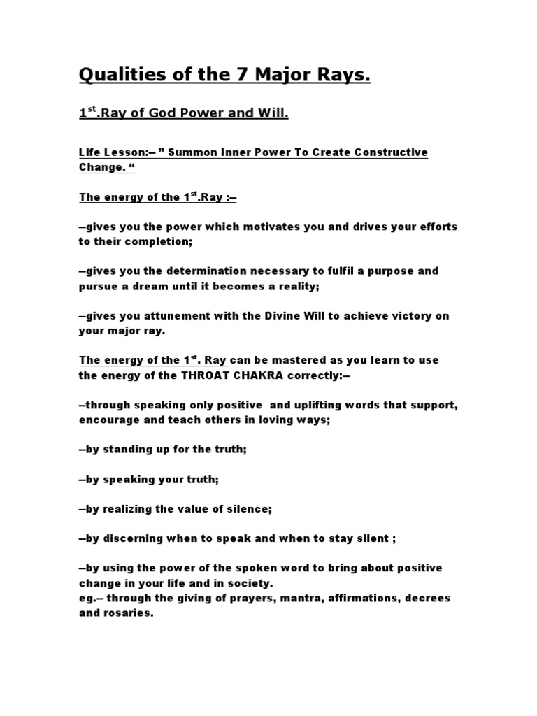 Qualities of The 7 Major Rays | PDF | Free Will | Thought