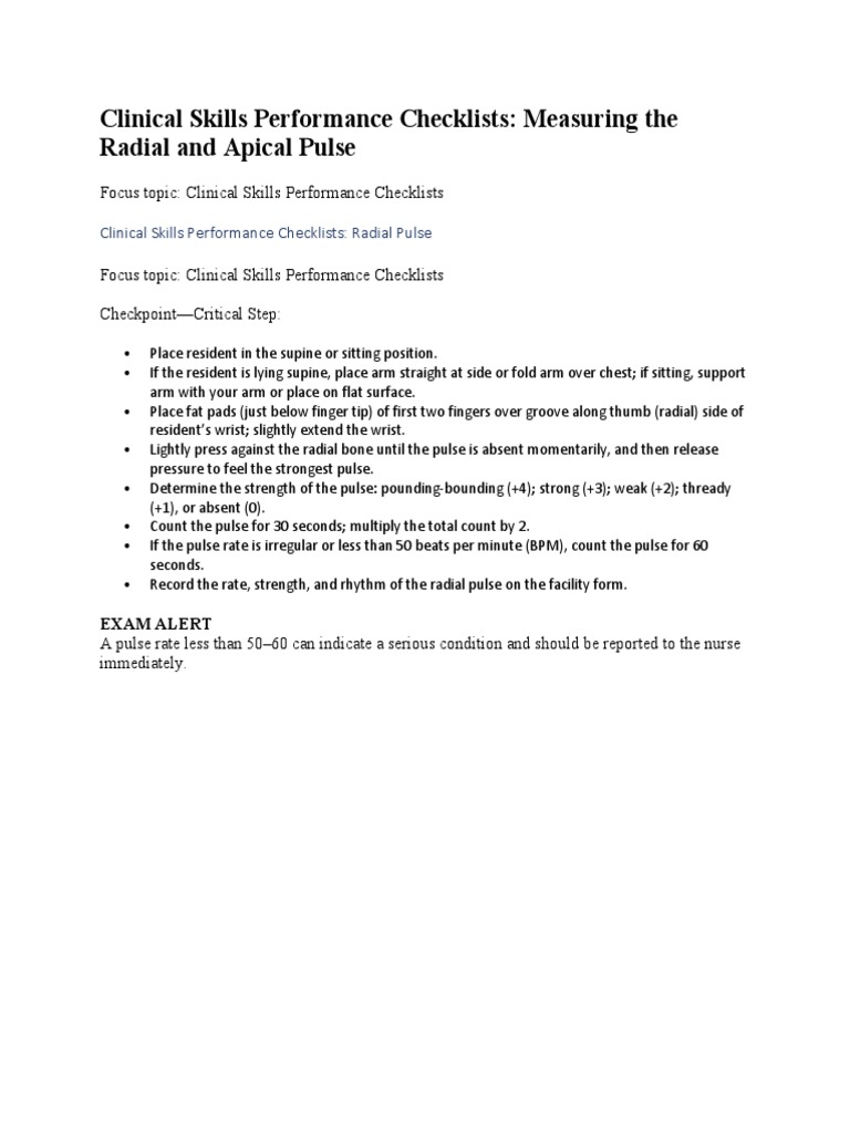 Clinical Pulse Checklists Guide | PDF | Wellness