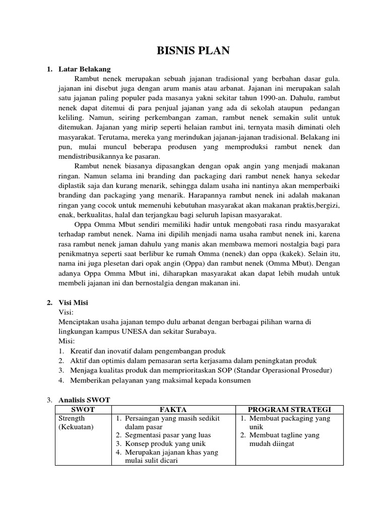 Rancangan Bisnis Kewirausahaan (Bisnis Plan) | PDF