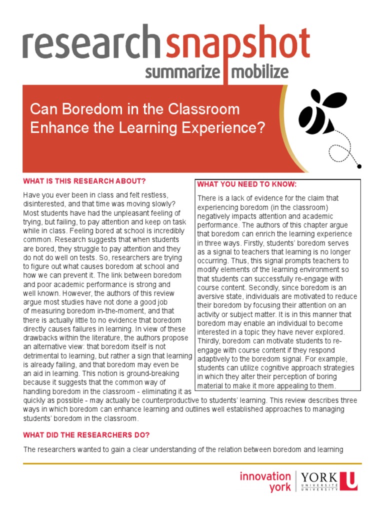 Boredom in The Classroom PDF | PDF | Motivation | Motivational
