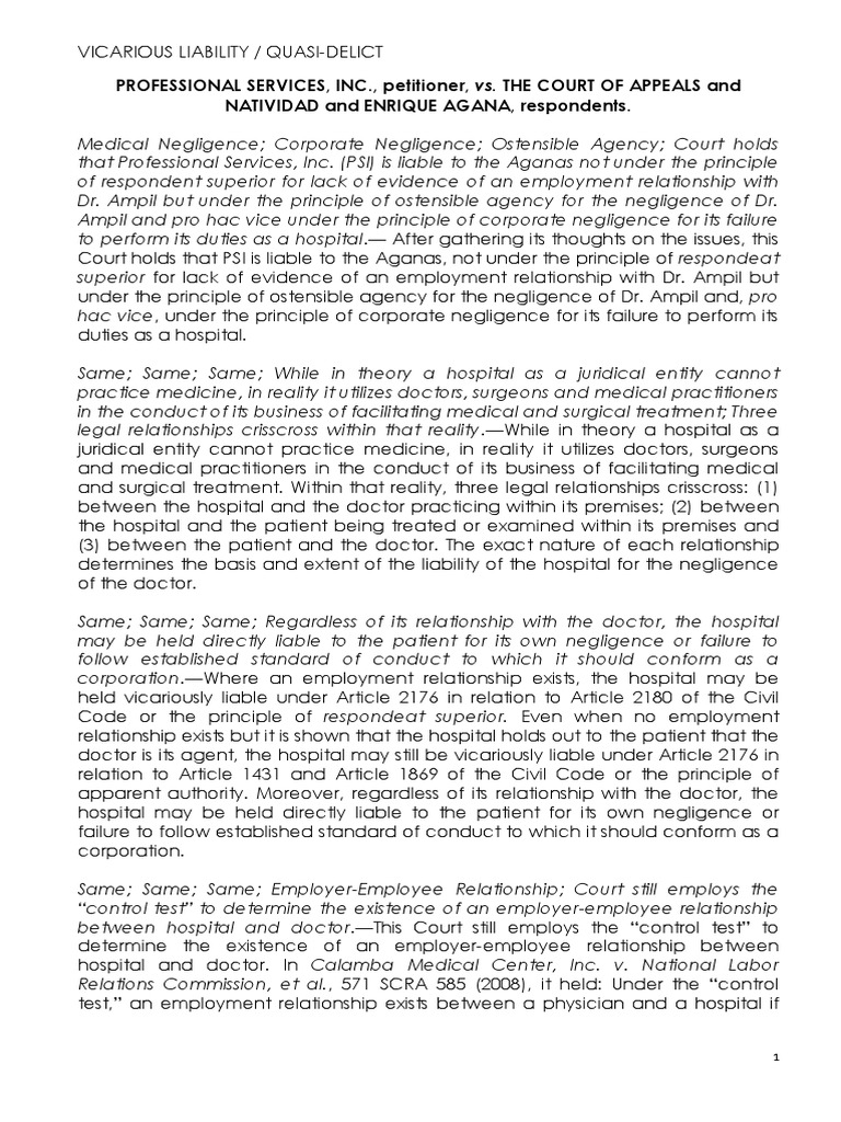 CIVIL - Vicarious Liability - Cases Compendium | PDF | Vicarious ...