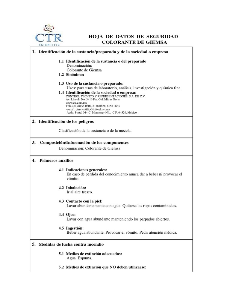 Colorante de Giemsa PDF | PDF | Agua | Residuos