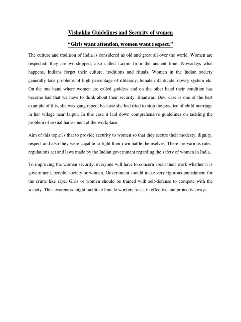 Vishakha Guidelines for Women's Safety | PDF