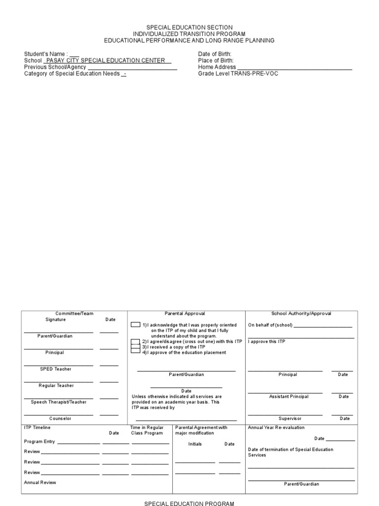 ITP Form (Blank Template) PREVOC | PDF | Special Education ...